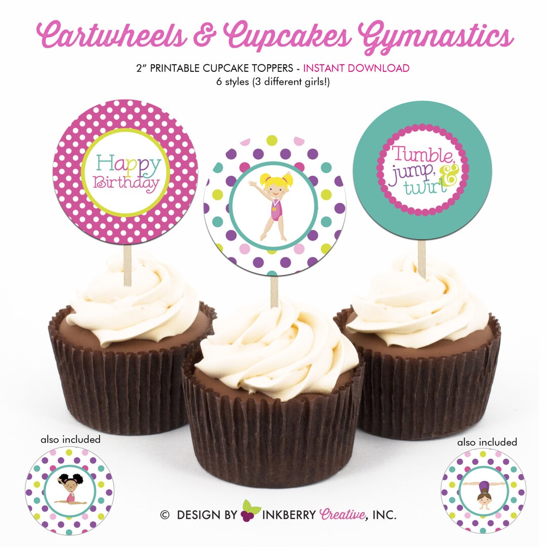 Cartwheels and Cupcakes Girls Gymnastics Birthday Party - Printable 2 ...