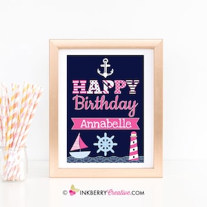 Girls Nautical Sailing Printable Party Set, Sailboat, Pink, Navy ...