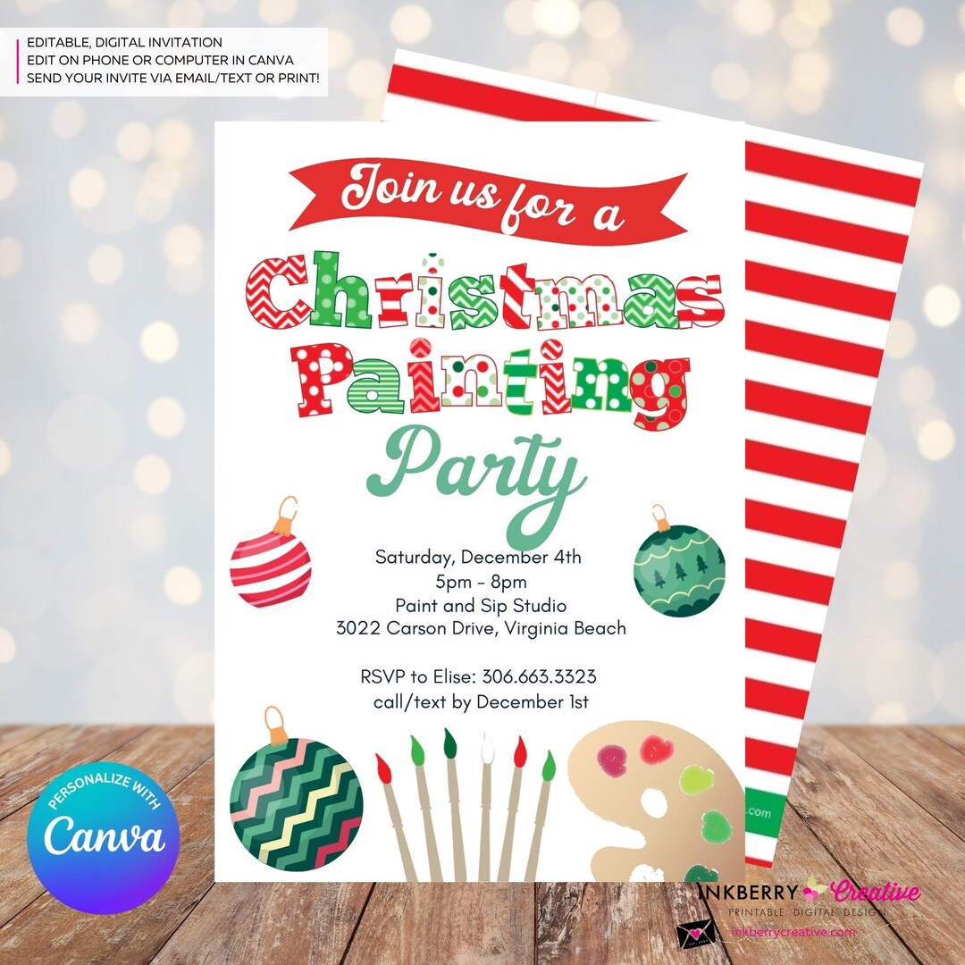 Christmas Painting Party Invitation (white) - Digital, Printable File ...