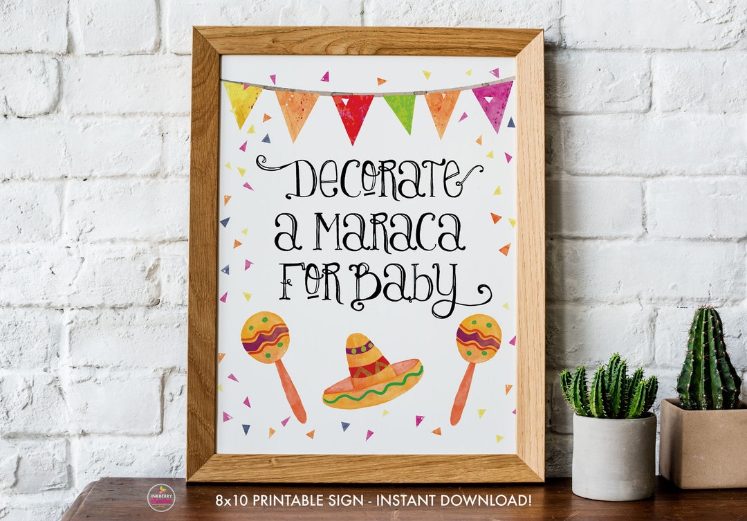 Printable Decorate a Maraca for Baby Sign, DIY Fiesta Baby Shower ...