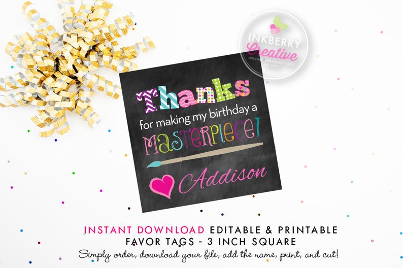 Painting / Art / Pottery Painting Birthday Party Favor Tag - Etsy