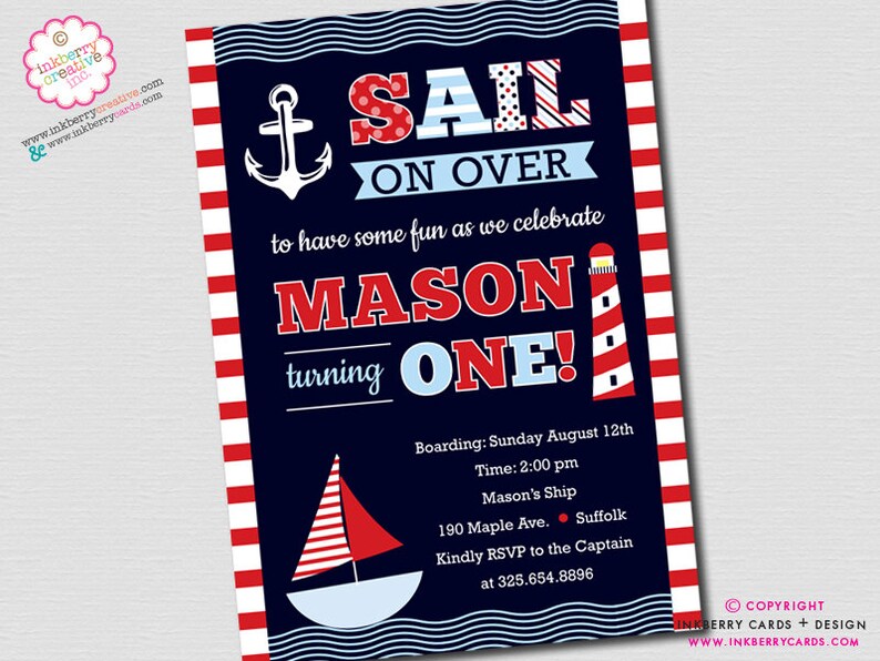 Sail Away Nautical Birthday Party Red / Navy Blue | Etsy