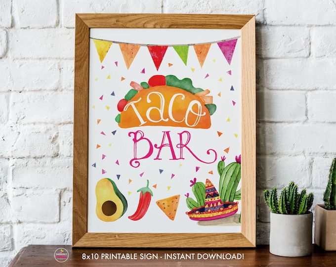 Printable Taco Bar Sign, DIY Fiesta, Bridal Shower, Baby Shower ...