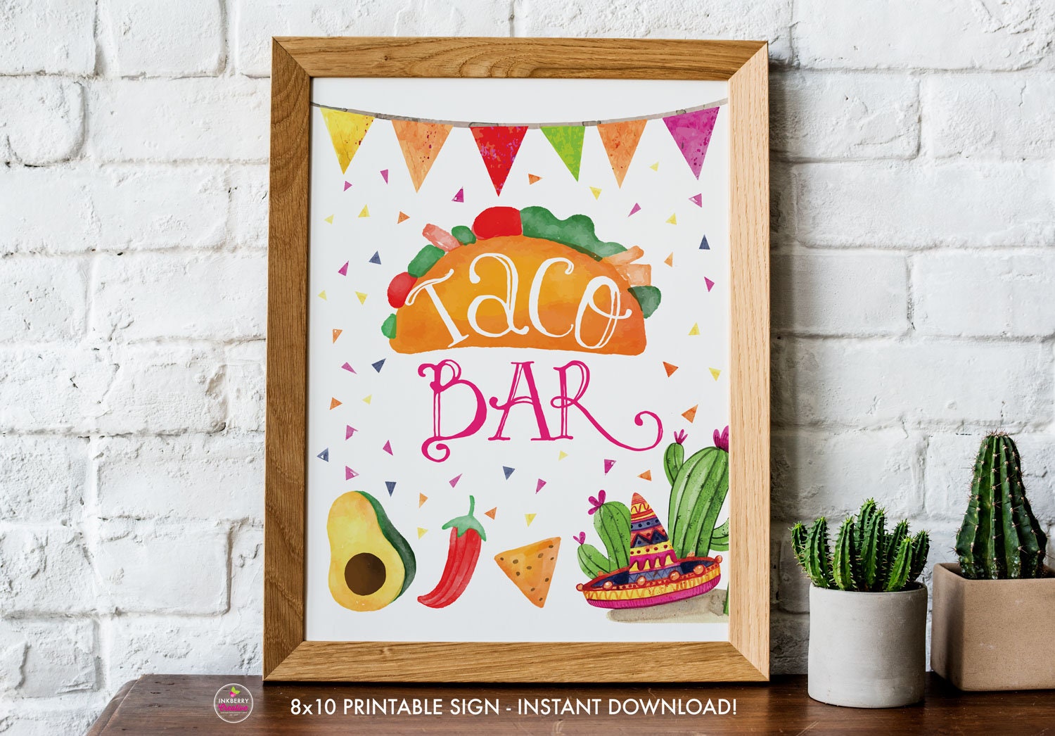 Fiesta Taco Bar Sign Fiesta Birthday Party Sign Fiesta Mexican Cactus ...