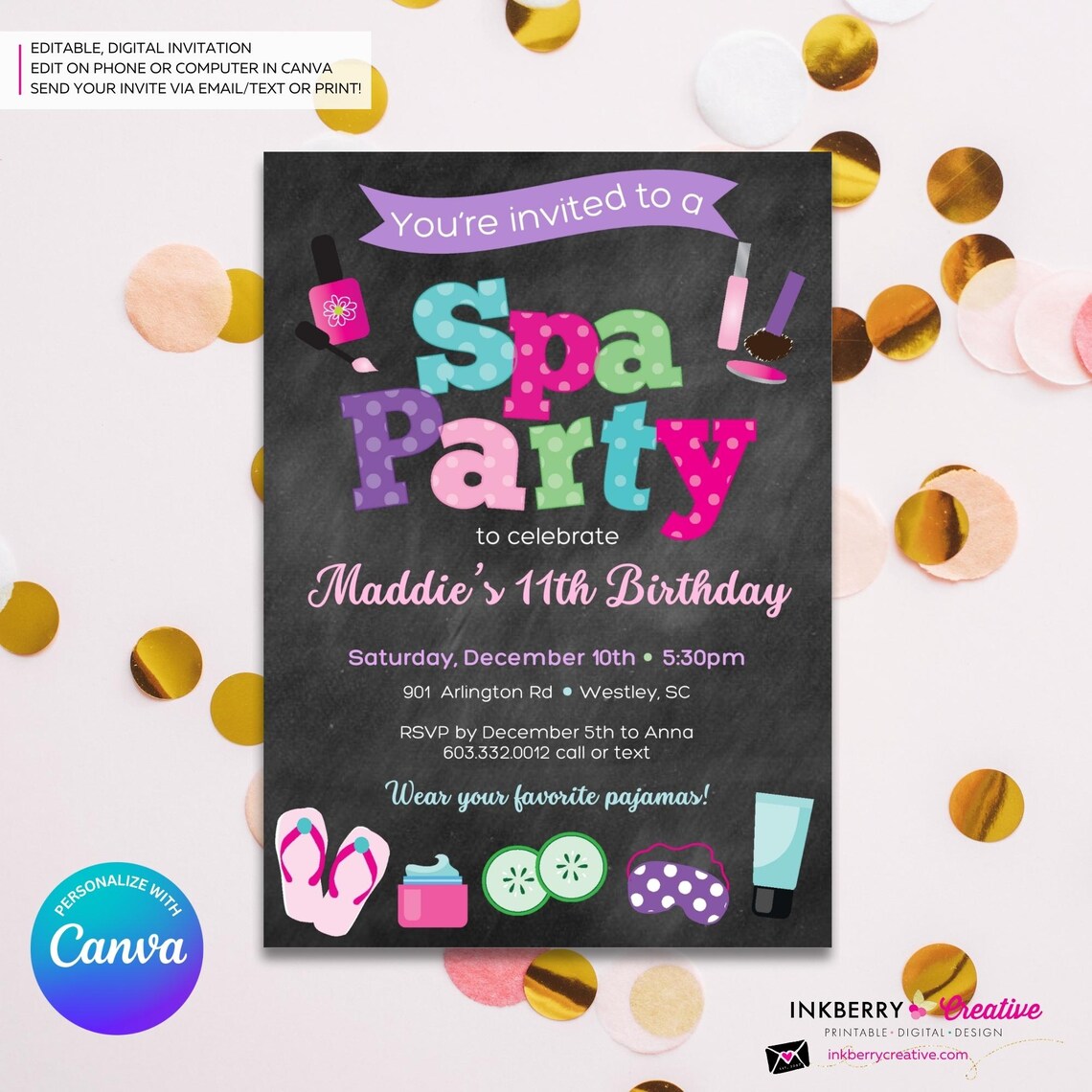 Spa Party Invitation - Girl's Salon Spa Party Invite - Nail Polish ...