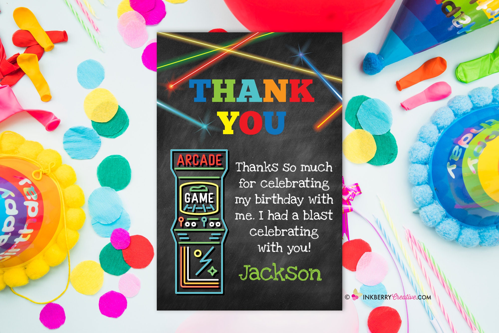 Game on Arcade Games Birthday Party Thank You Card Note - Etsy