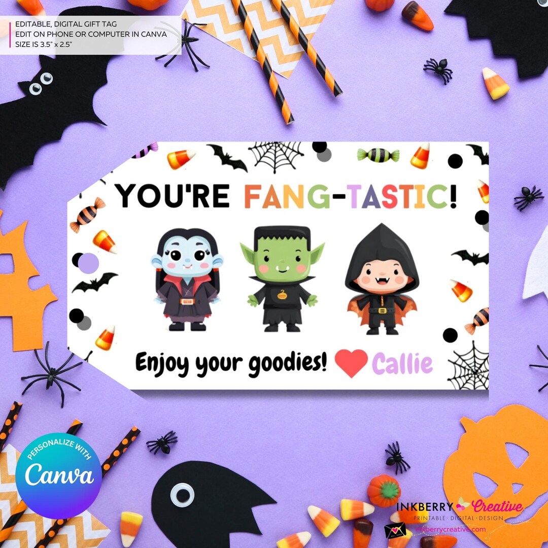 You're Fang-tastic Halloween Gift Tag, Digital, Printable, Kids ...