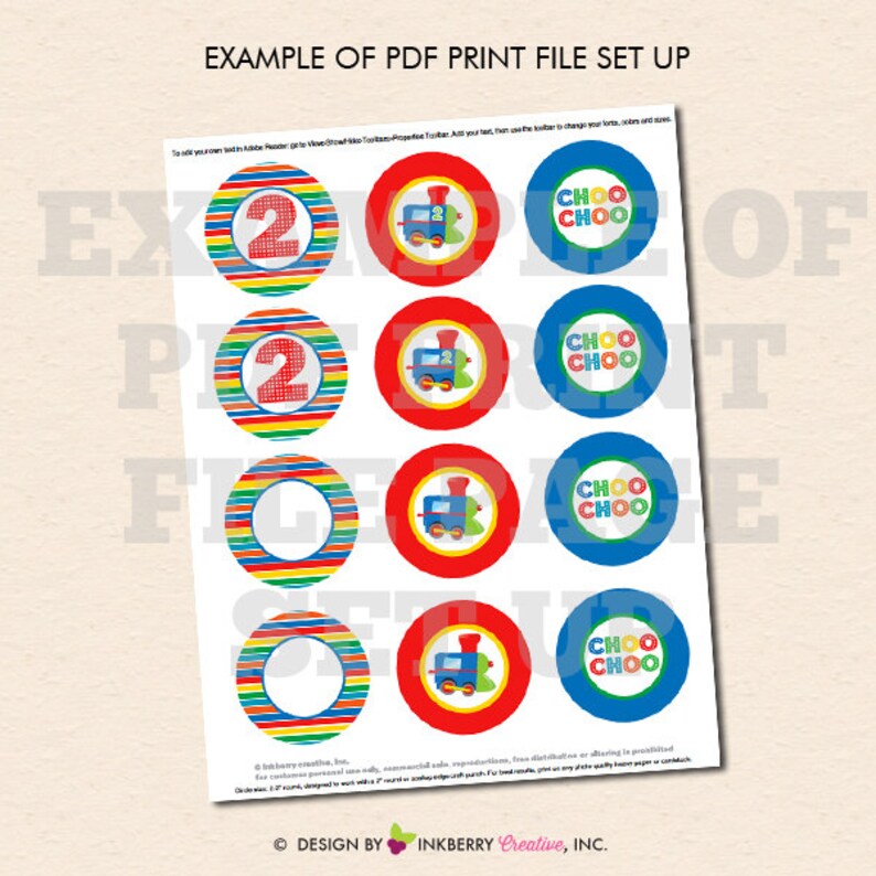 Choo Choo Train Birthday Party - Printable 2 Inch Round Cupcake Toppers ...