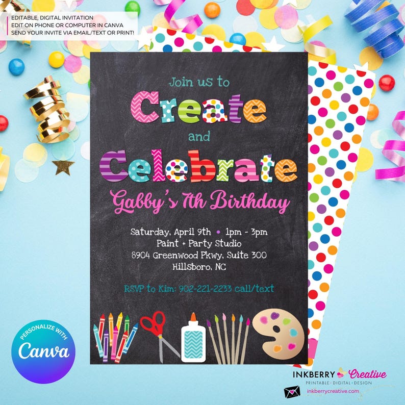 Create and Celebrate - Kids Arts and Crafts Birthday Party Invitation ...