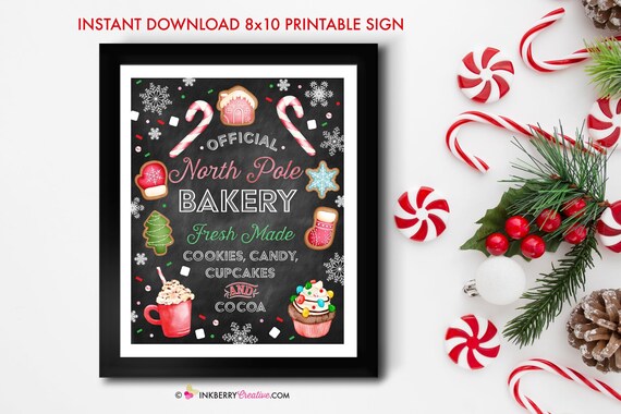 North Pole Bakery Printable Sign - Chalkboard Christmas Baking Kitchen ...