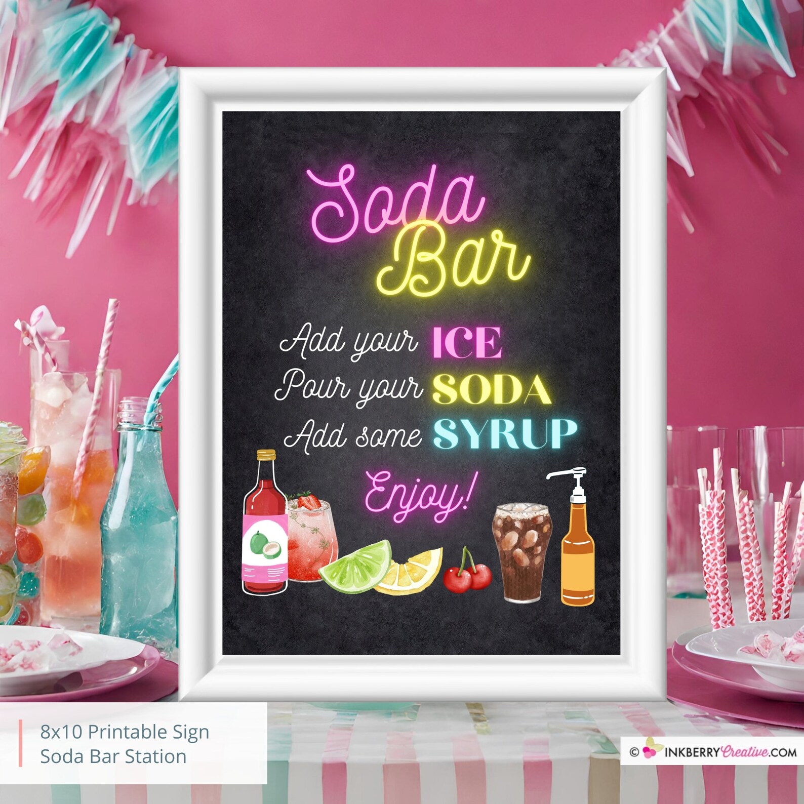 Printable SODA BAR Sign, Instant Download, 8x10, Digital File, Party ...