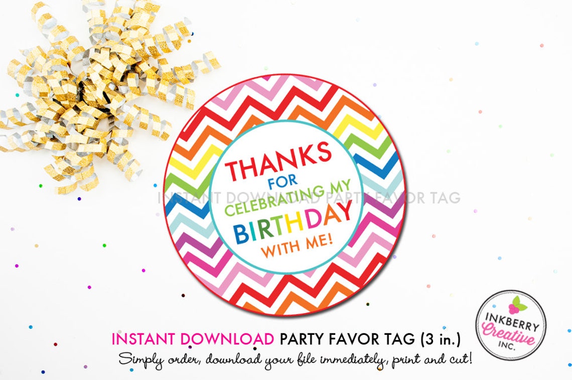 Rainbow Chevron Printable 3 Inch Birthday Party Favor Tags - Etsy