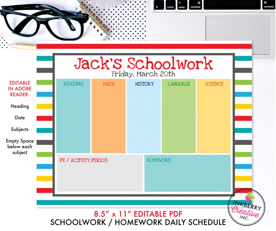 Printable Kids Schoolwork, Homework, to Do List - Instant Download ...