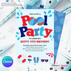 Pool Party Invitation - 4th of July, Patriotic, Red White and Blue ...
