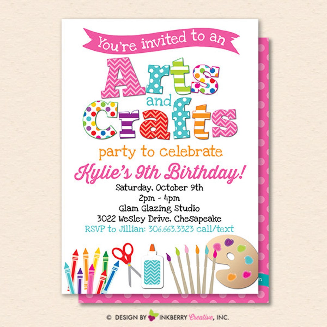 Arts and Crafts Birthday Party Invitation Kids Arts Crafts Painting ...