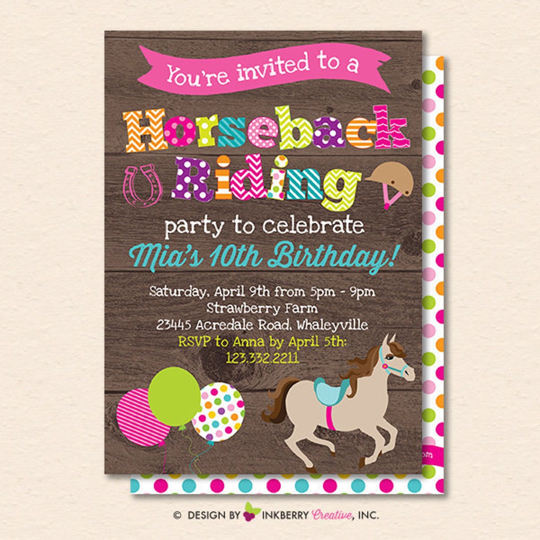 Horseback Riding Birthday Party Invitation - Horseback Riding Invite ...