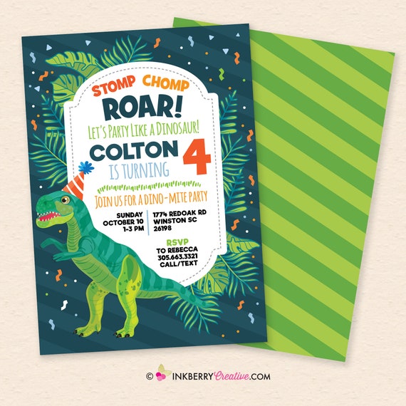 Dinosaur Birthday Party Invitation, Dino-Mite, Party like a Dinosaur ...