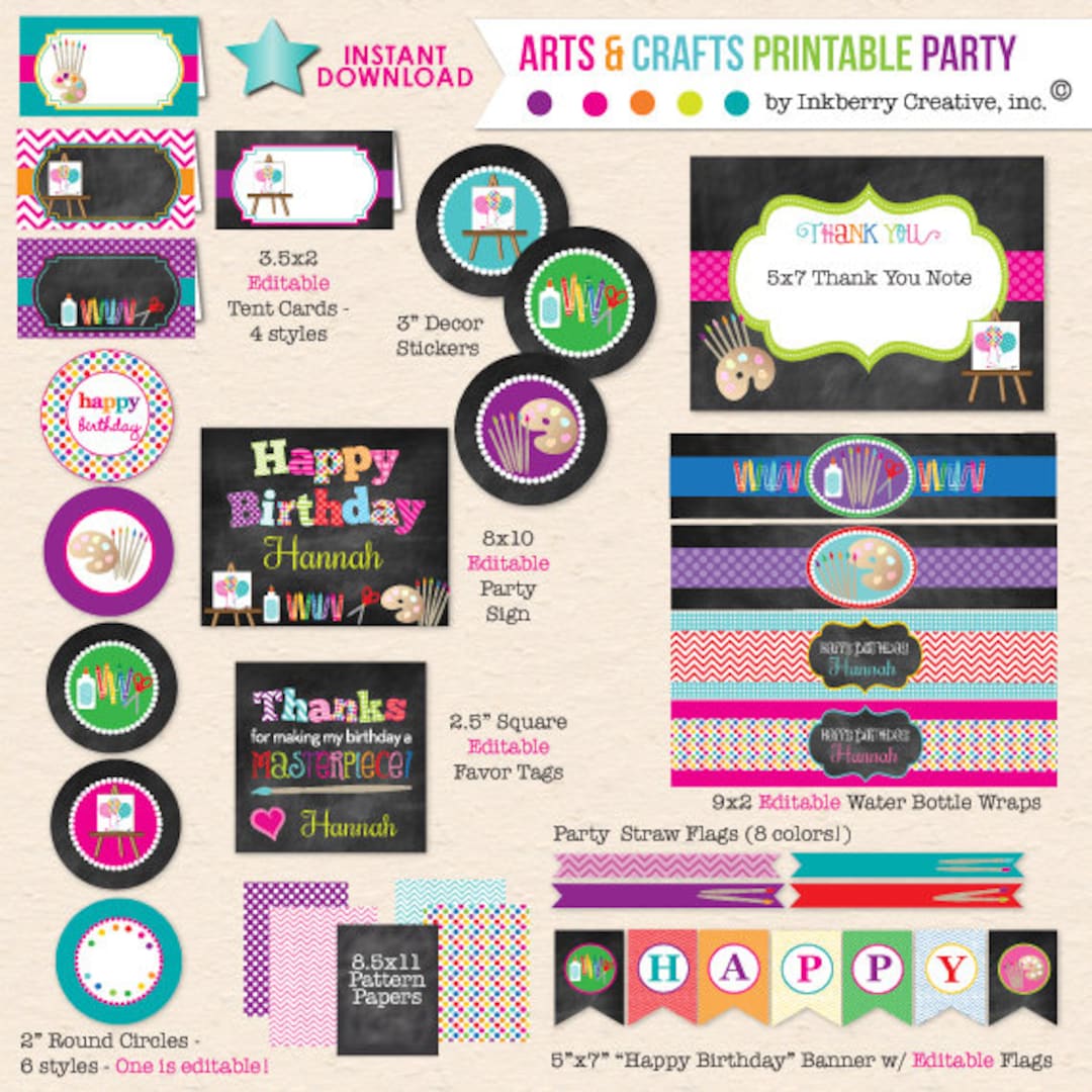 Arts & Crafts Birthday Party (chalkboard Style) - DIY Printable Party ...