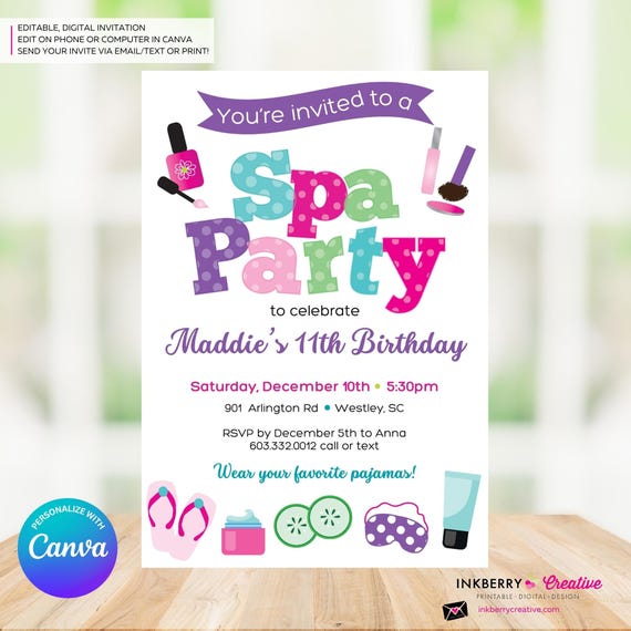 Create Your Own Spa Invitations Tori Evening Invitation Pure