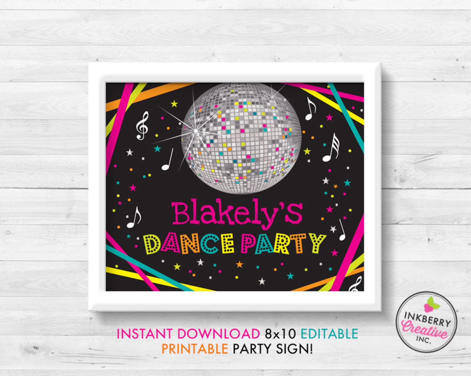 Dance Party Printable Sign DIY Printable Editable 8x10 - Etsy