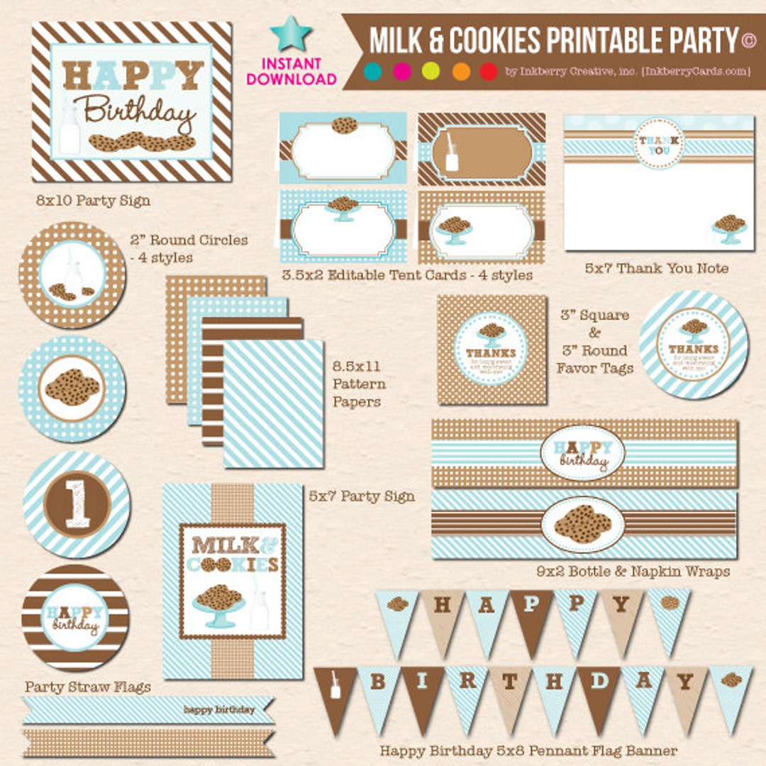 Milk & Cookies Birthday Party - Printable Party Kit - Instant Download ...