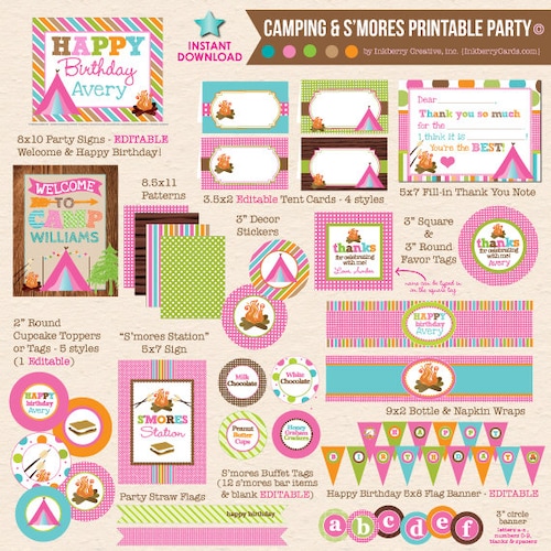Girls' Smores & Camping Birthday Party Pink Aqua Camping - Etsy
