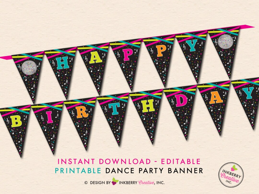 Dance Party Printable Party Banner - INSTANT DOWNLOAD - Digital ...