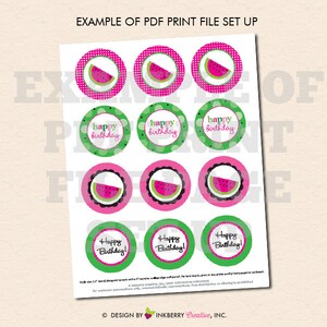 Pink and Green Watermelon Birthday Party - Printable 2 Inch Round ...