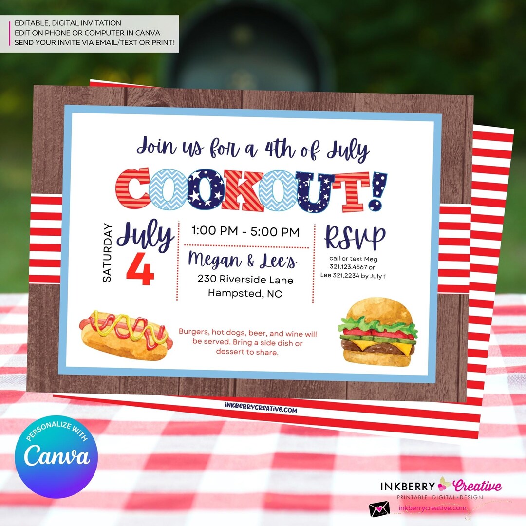 4th of July Cookout Invitation - July 4th Party Invitation, Patriotic ...