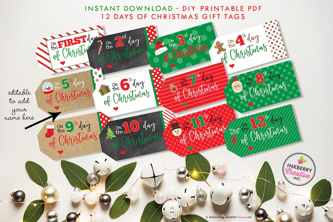 12 Days of Christmas Printable Gift Tags - Twelve Days of Christmas ...
