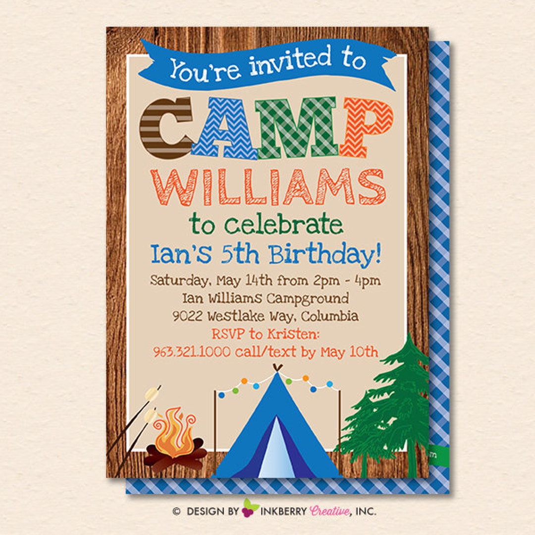Camping Party Invitation - Boys Camping Birthday Party - Camping Party ...