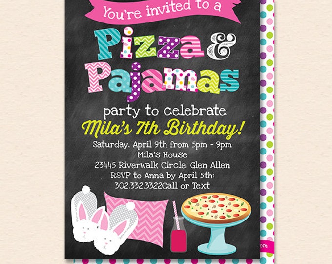 Pizza and Pajamas Invitation Pizza and Pajamas Invite Pizza Pajamas ...