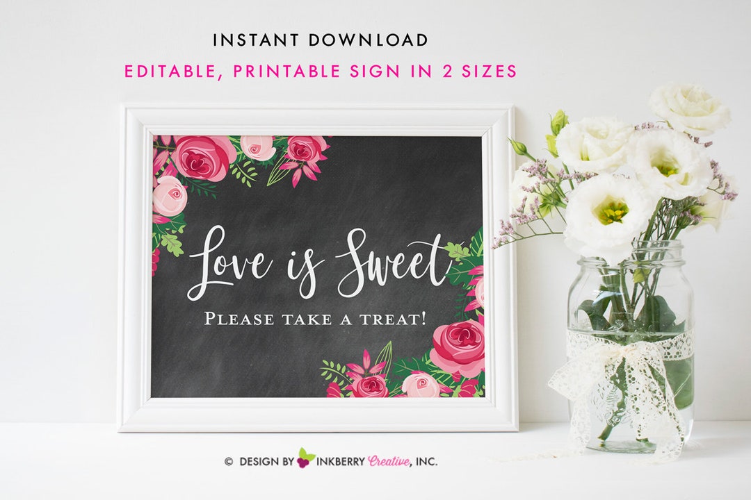 Printable Love is Sweet Wedding Candy Station Sign - 8x10 and 5x7 ...