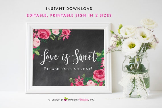 Printable Love is Sweet Wedding Candy Station Sign - 8x10 and 5x7 ...