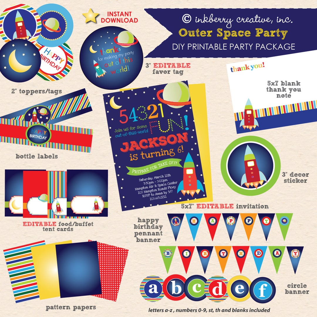 Outer Space Birthday Party - Diy/printable Complete Party Pack- Instant ...