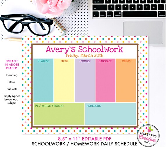 Printable Kids Schoolwork Homework To Do List Instant Download