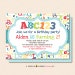 Alphabet Birthday Party Invitation Alphabet Theme Birthday - Etsy