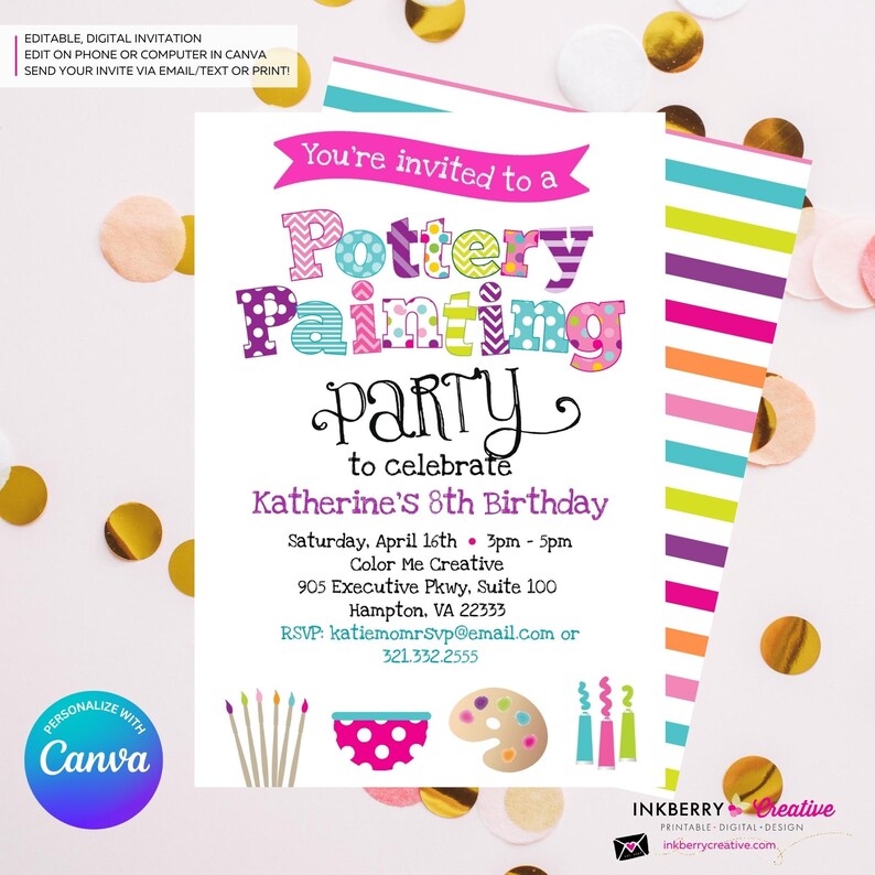 Pottery Painting Invitation - Pottery Painting Invite - Pottery ...