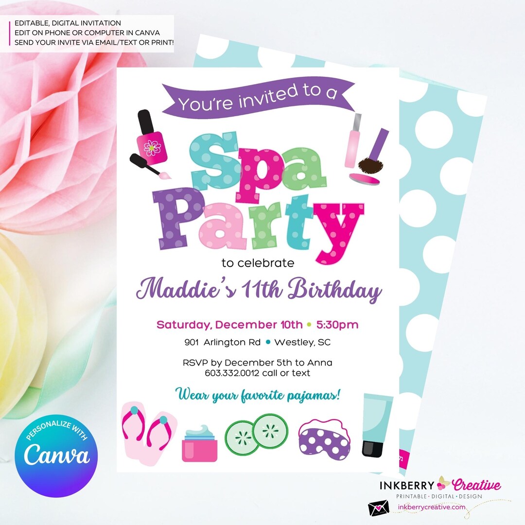 Spa Party Invitation - Girl's Salon Spa Party Invite - Nail Polish ...