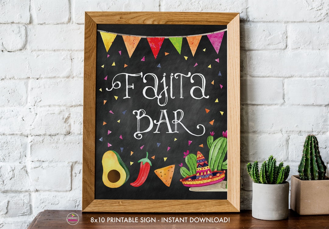 Printable Fajita Bar Sign, DIY Fiesta Bridal Shower, Baby Shower ...