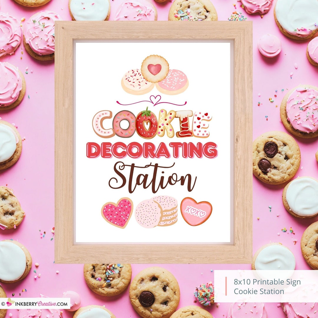 Printable Valentine's Day Cookie Decorating Sign, Pink Red Heart Sugar ...