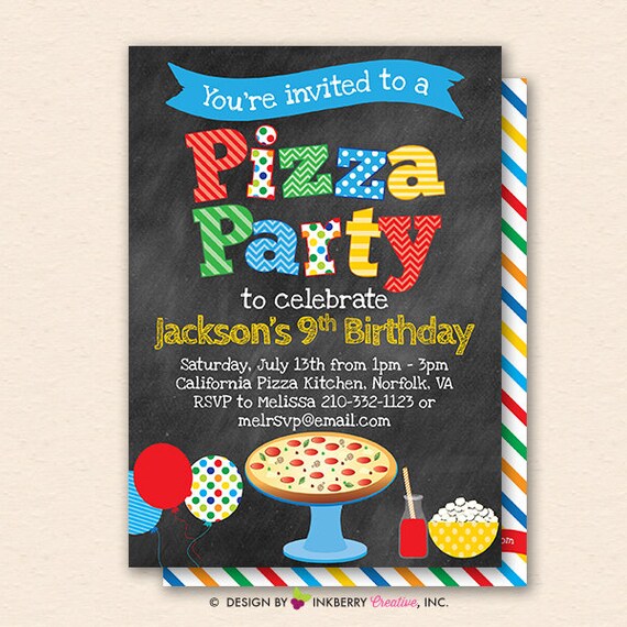 Pizza Party Invitation Pizza Party Invite Chalkboard Boys Kids 
