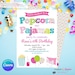 Popcorn and Pajamas Invitation - Popcorn PJ Party Invite, Popcorn ...
