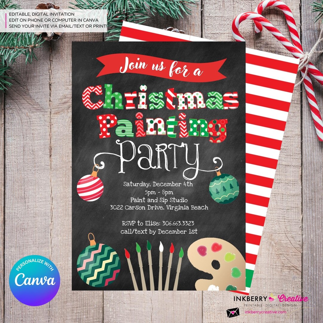 Christmas Painting Party Invitation - Chalkboard - Editable in Canva - Etsy