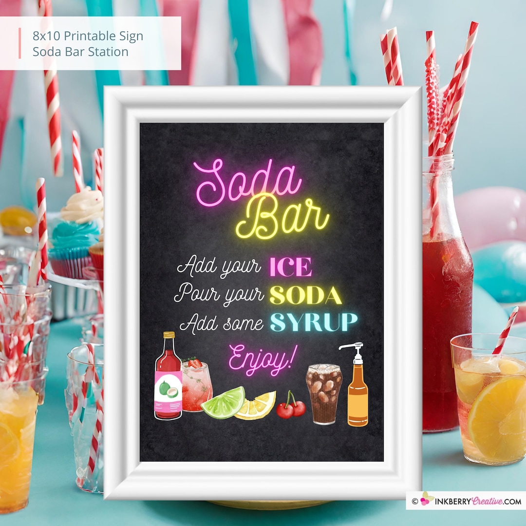 Printable SODA BAR Sign, Instant Download, 8x10, Digital File, Party ...