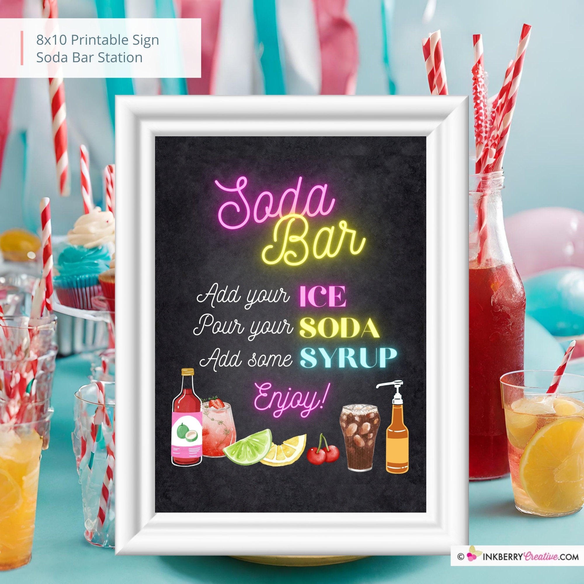 Printable SODA BAR Sign, Instant Download, 8x10, Digital File, Party ...
