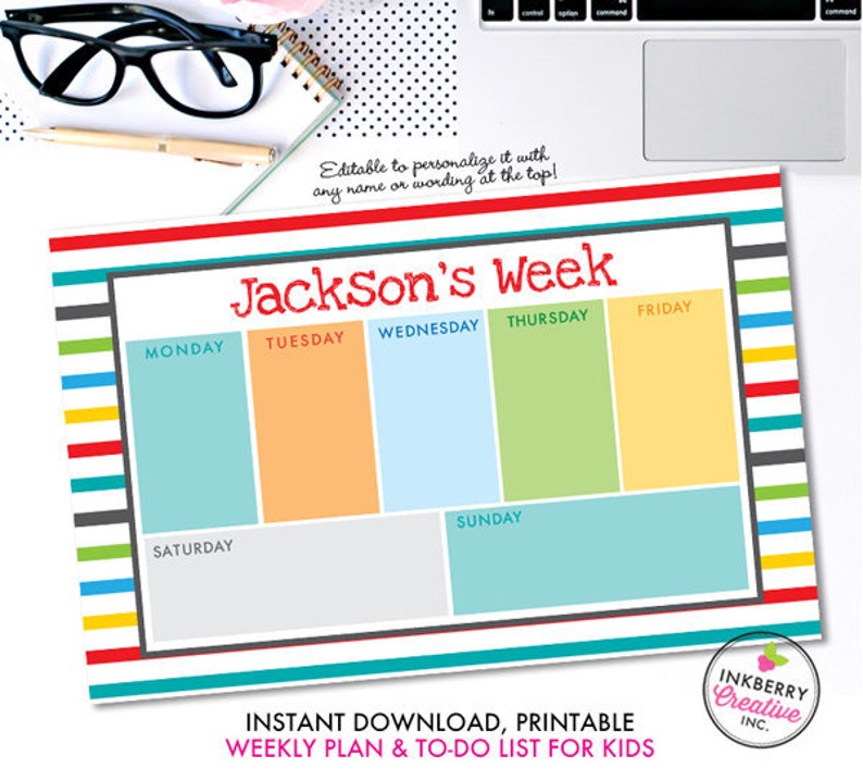 Printable Kids Weekly Planner and to Do List - Instant Download, PDF ...