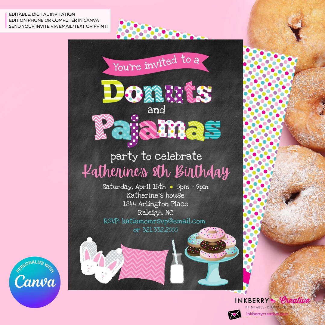 Donuts and Pajamas Invitation - Donuts Pajamas Invite - Donut Birthday ...