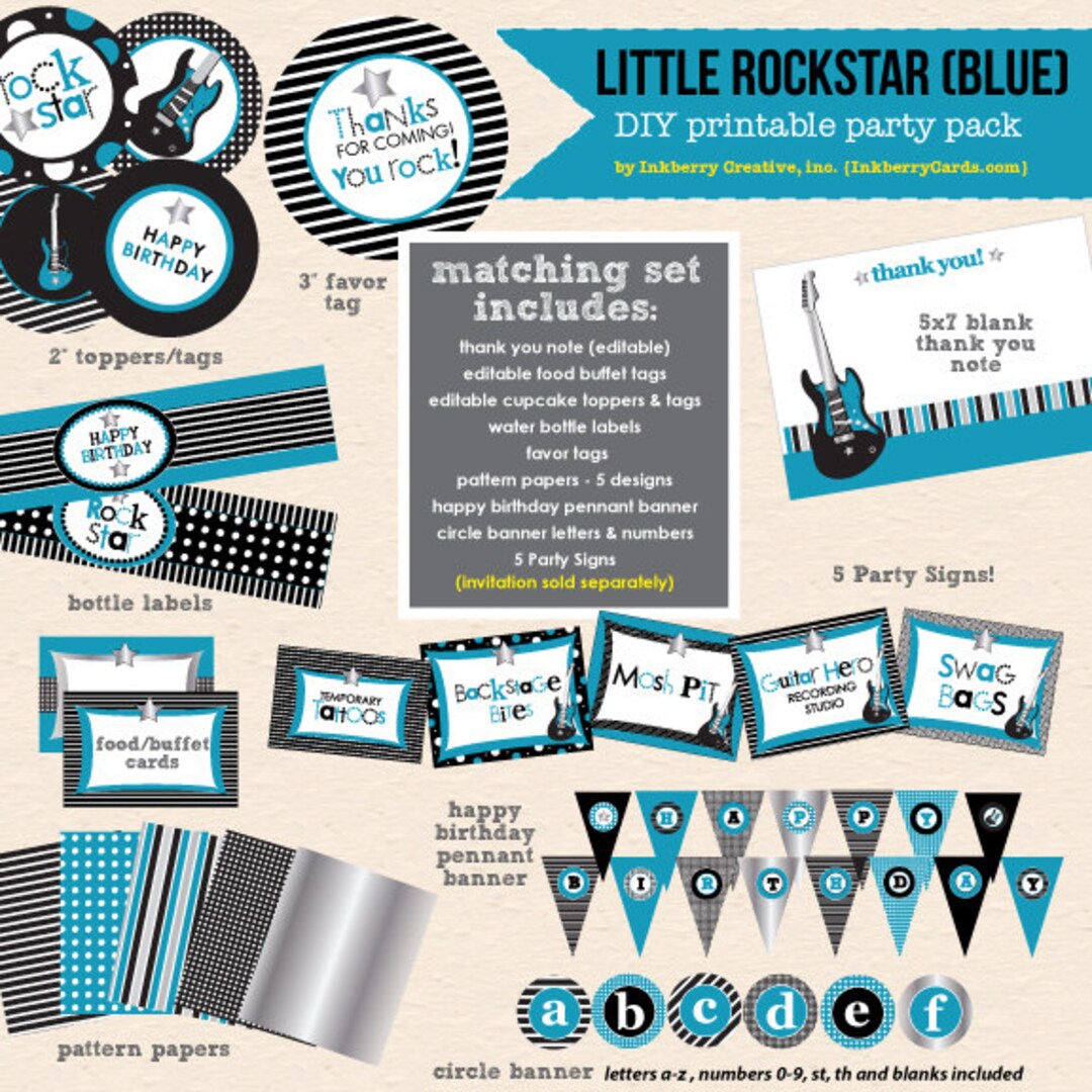 Little Rockstar Boy Birthday Party Diy/printable Complete Party Pack ...