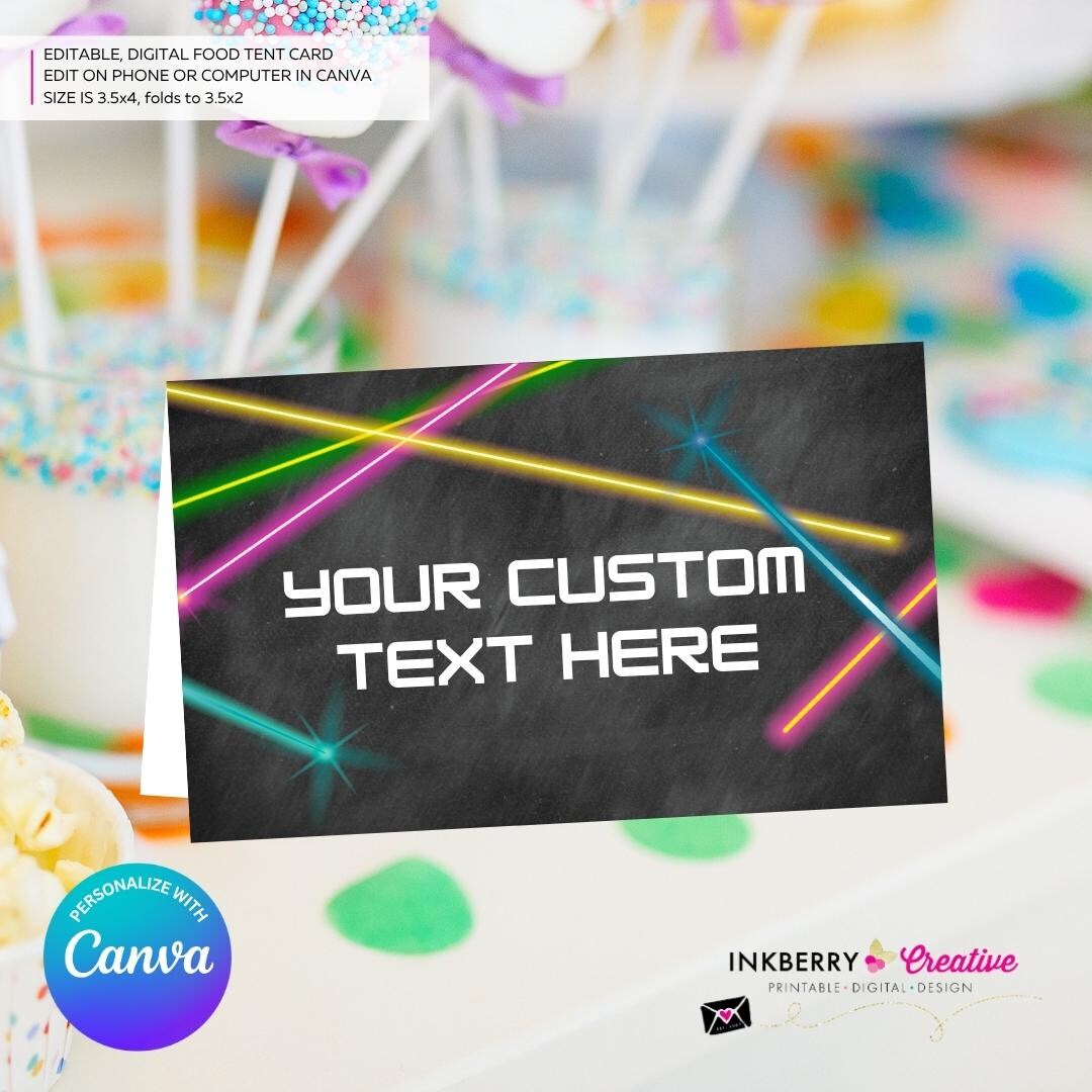 Game on Printable Food Buffet Tent Cards - Girls Arcade Bowling Pizza ...